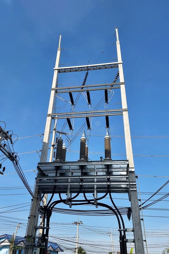 The Vertical Shot of 115kV Underground Cable Riser Pole. Stock Image ...