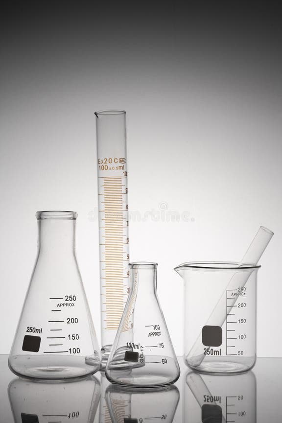 Vertical Shot of Laboratory Flasks, Beakers, and Tubes Stock Image ...