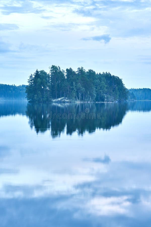 Vertical Shot of a Lake with a Reflection of a Forest Stock Photo ...