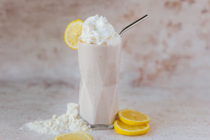 Vertical Shot of a Lemon Protein Shake Stock Image - Image of organic ...