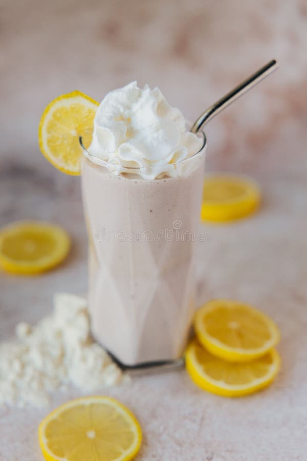 Vertical Shot of a Lemon Protein Shake Stock Image - Image of juice ...