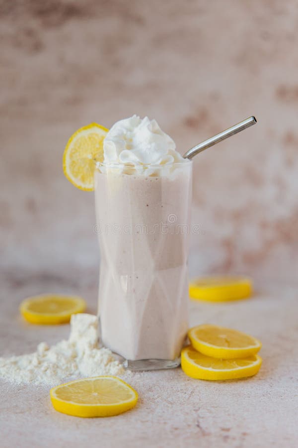 Vertical Shot of a Lemon Protein Shake Stock Image - Image of sweet ...