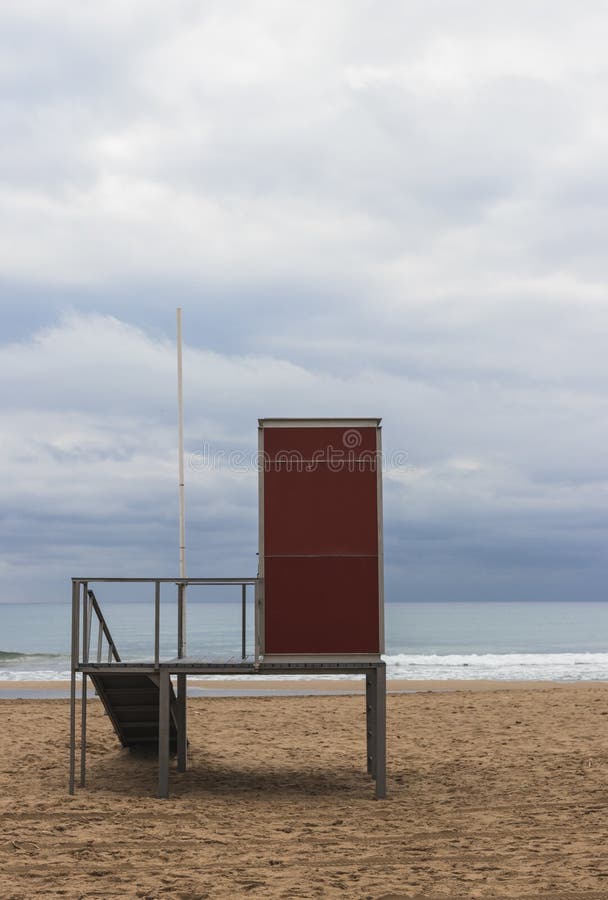 Vertical Shot of a Lifeguard Post on an Empty Beach Stock Image - Image ...