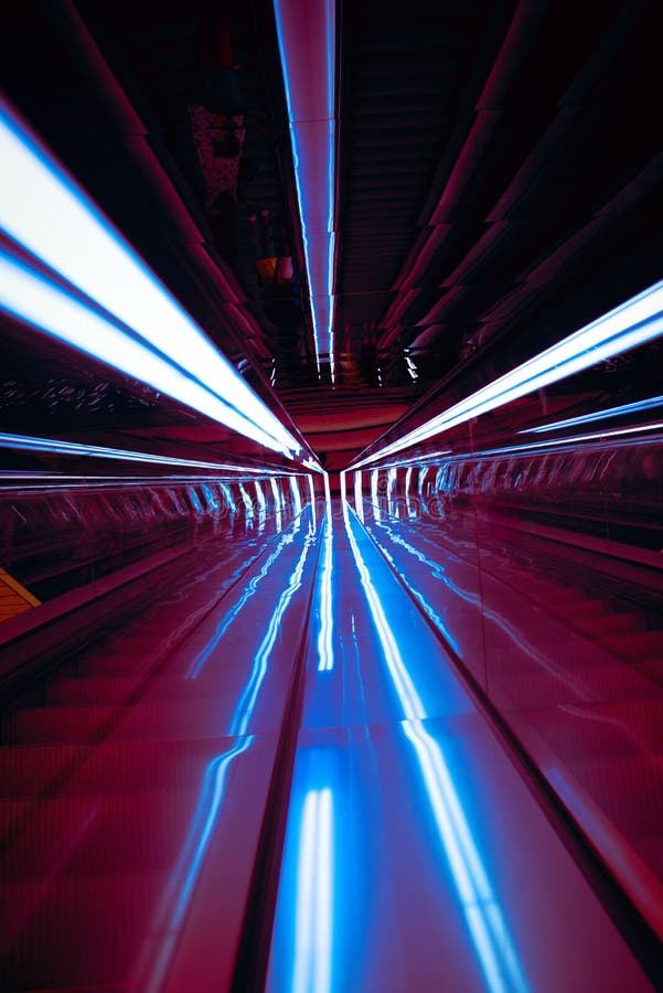 Vertical Shot of Light Streaks Formed by Under-railing Lighting on an ...