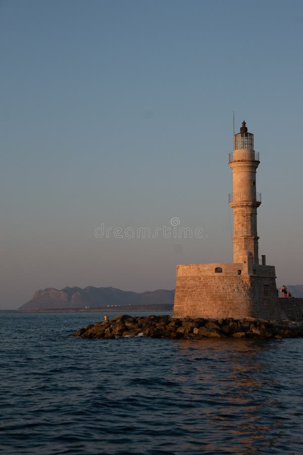 Vertical Shot of the Lighthouse of Chania Under the Blue Skyline Stock ...