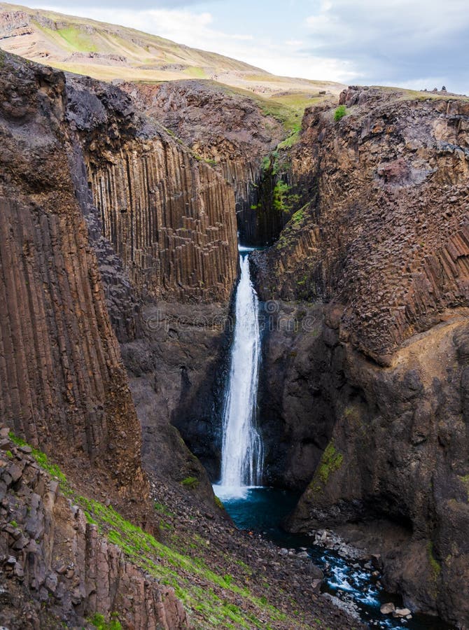 Litlanesfoss Waterfall and Basaltic Rocks, Iceland Stock Image - Image ...