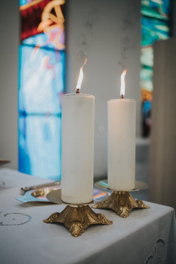 Vertical Shot of Long Burning Candles Stock Image - Image of light ...
