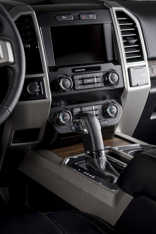 Vertical Shot of a Luxurious Black Interior of a Modern Elegant Car ...