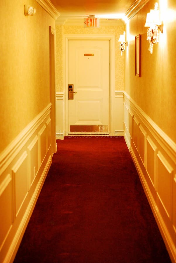 Vertical Shot of a Luxury Corridor with the Exit Sign Stock Image ...