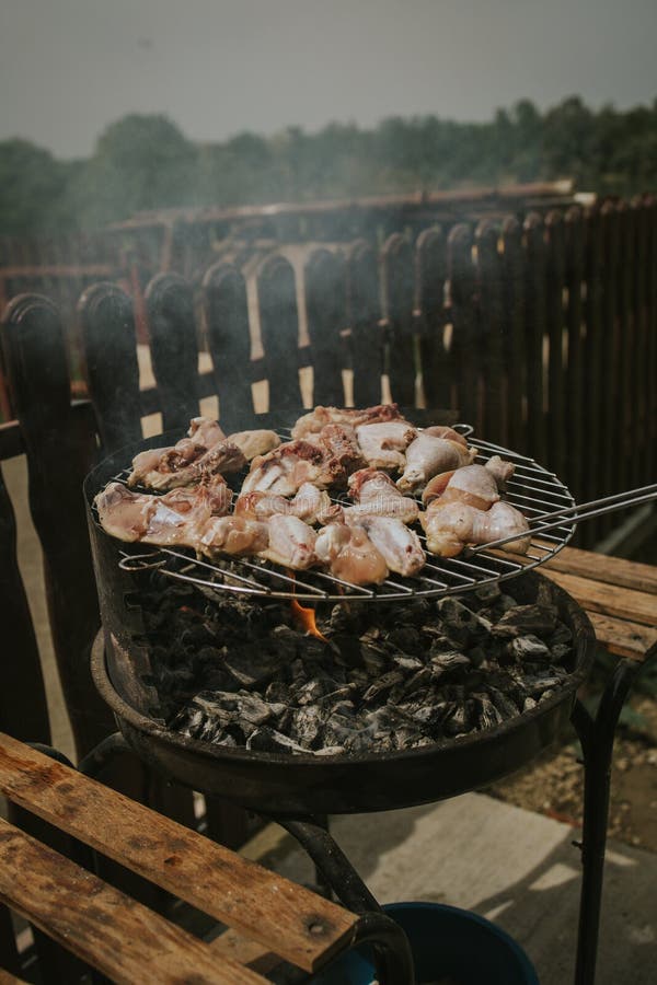 Vertical Shot of Meat Roasting on a Charcoal Grill Stock Image - Image ...