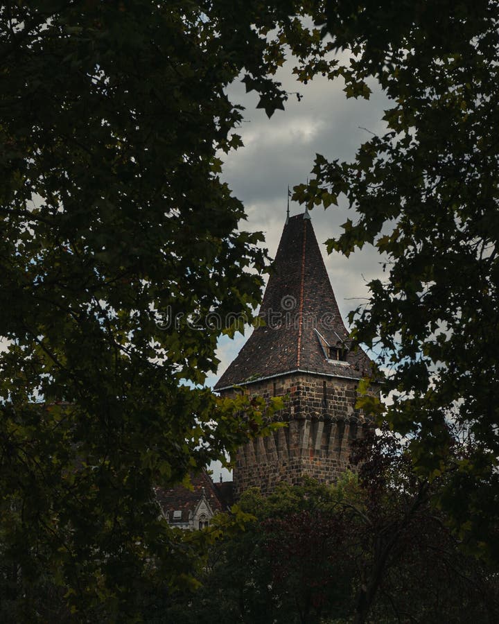 Vertical Shot of a Medieval Building Surrounded by Growing Trees Stock ...