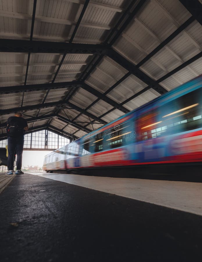 Vertical Shot of a Metro Train in Motion Stock Photo - Image of rail ...