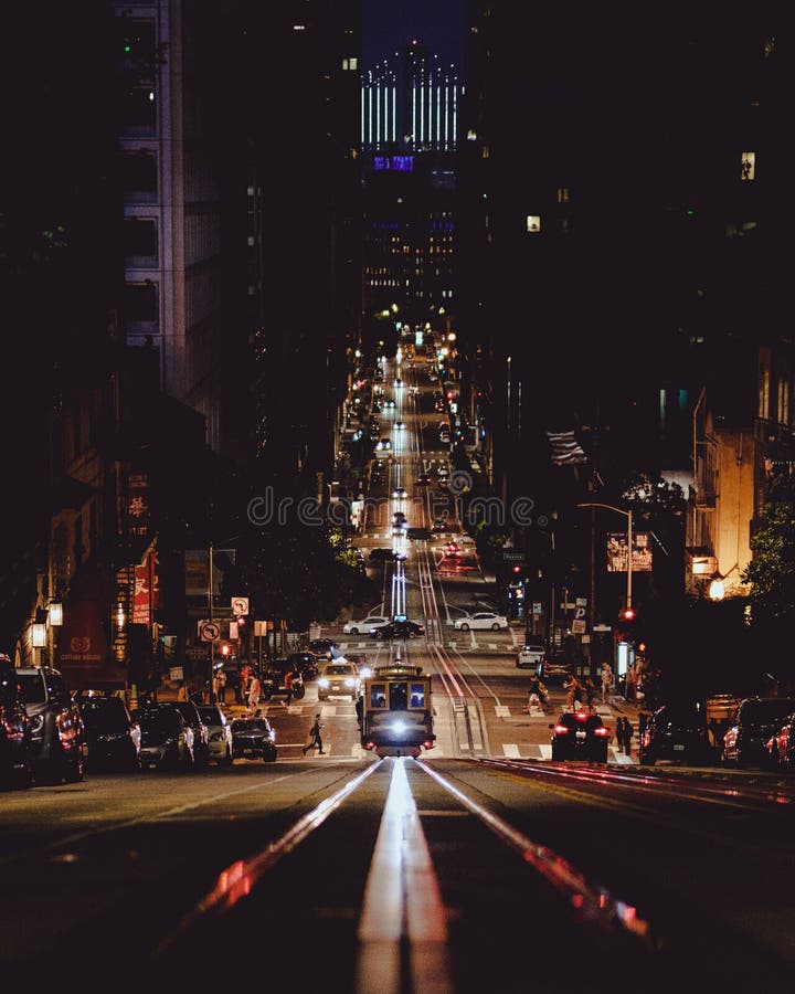 Vertical Shot of Metro on an Uphill Road in the Middle of the Building ...