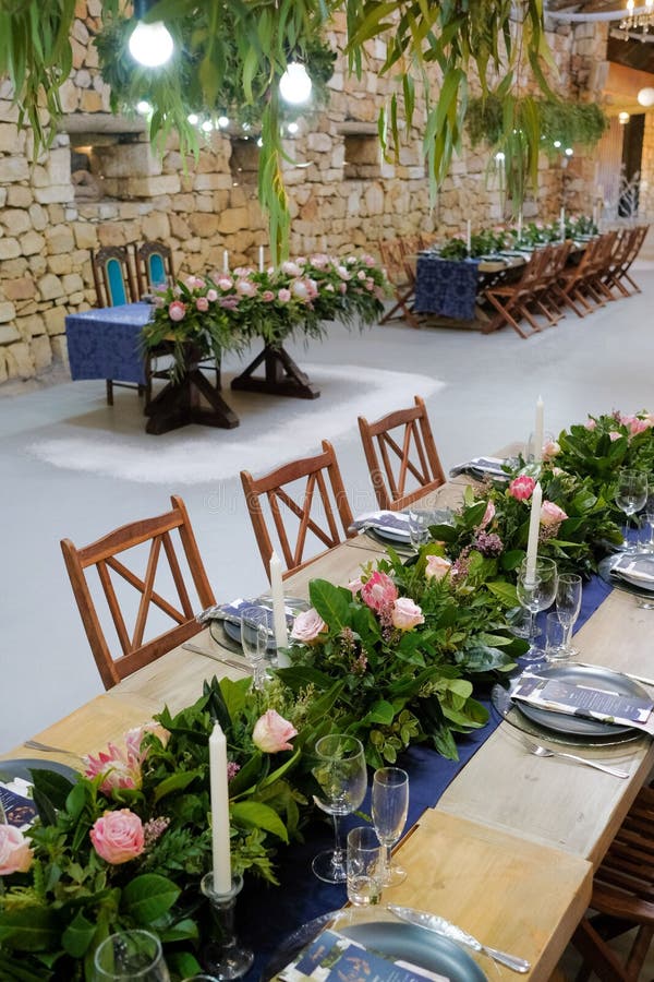 Vertical Shot of a Minimalistic Wedding Restaurant Interior Stock Photo ...