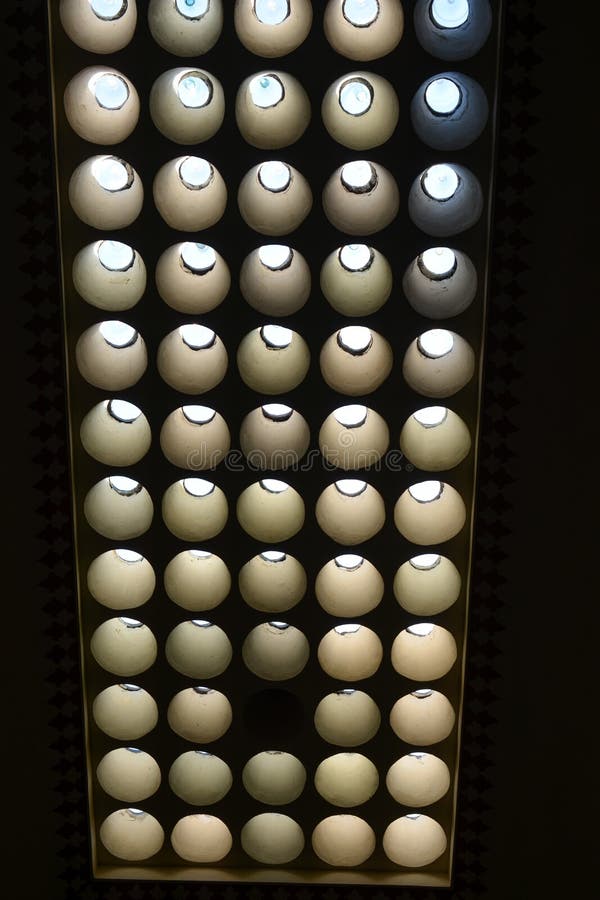Vertical Shot of a Modern Ceiling with Numeral Minimalist Light Bulbs ...