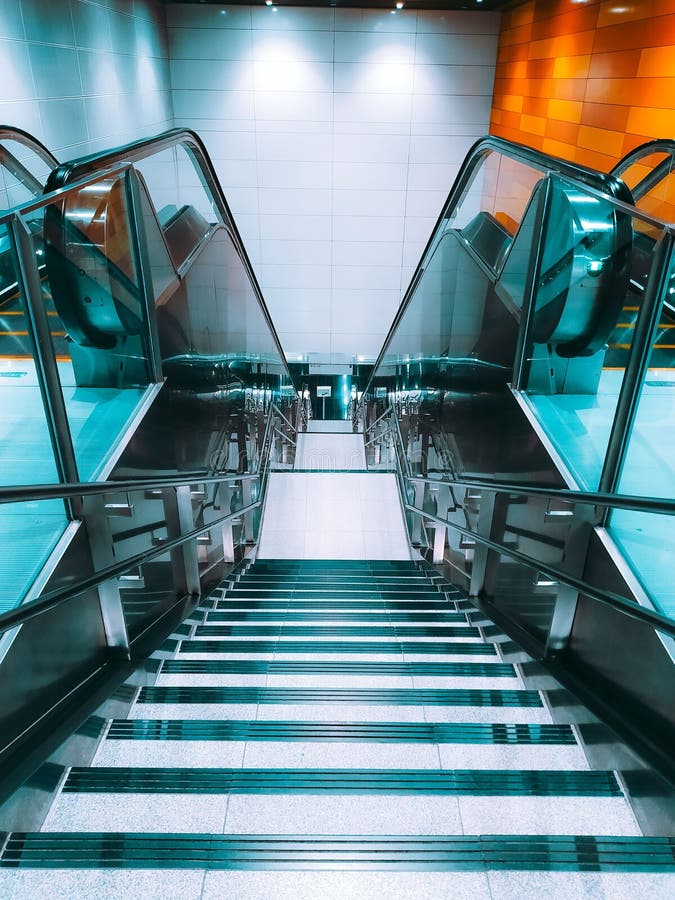 Vertical Shot of a Modern Escalator in a Subway Stock Image - Image of ...
