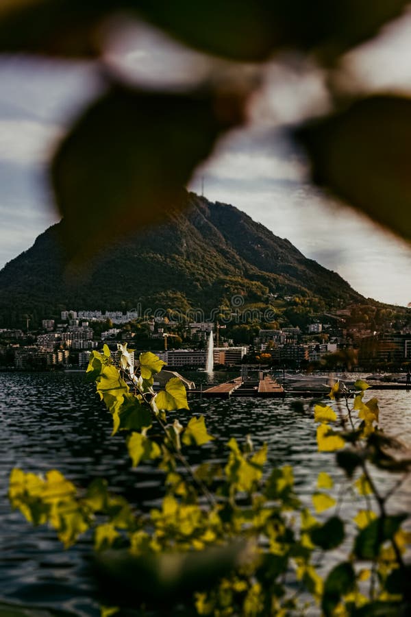 Vertical Shot of Mount Bre from Lake Lugano in Switzerland Stock Image ...