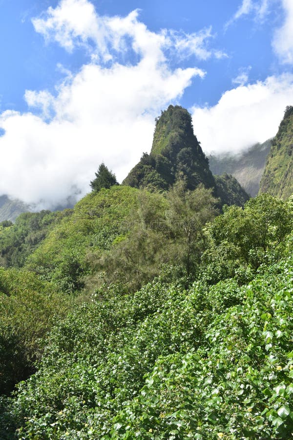 Vertical Shot Of A Mountain View With Clouds On The Island Of Maui ...