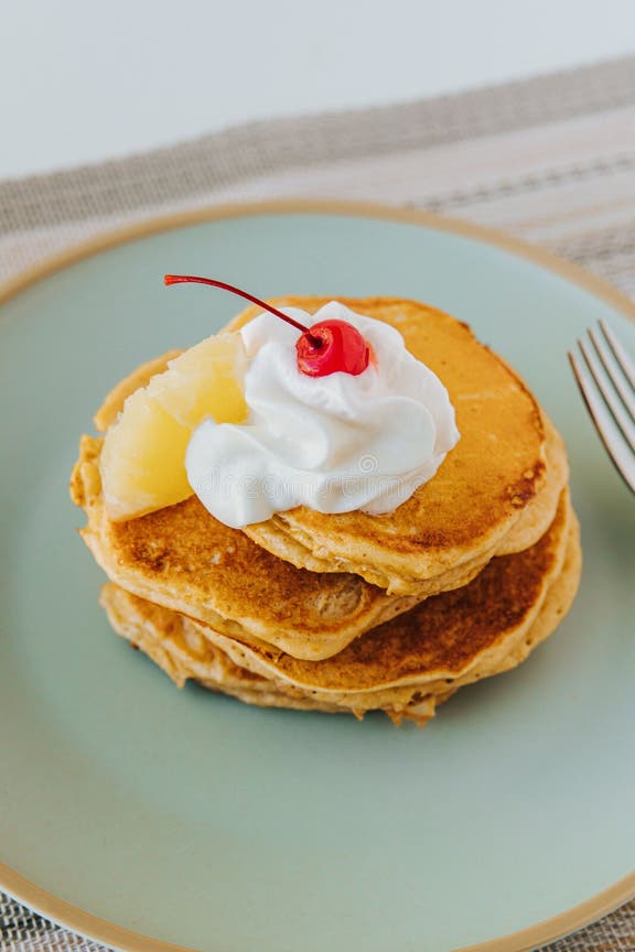 Vertical Shot of Multigrain Pancakes with Cherry Stock Photo - Image of ...