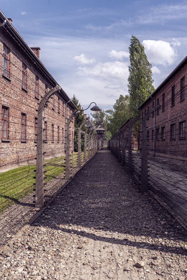 Vertical Shot of a Narrow Path between Buildings with Barbed Wire ...