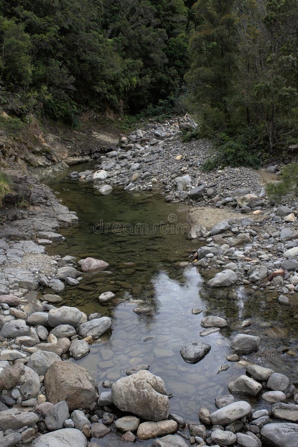 Vertical Shot of a Narrow Water Stream with Rocks in a Fore Stock Image ...