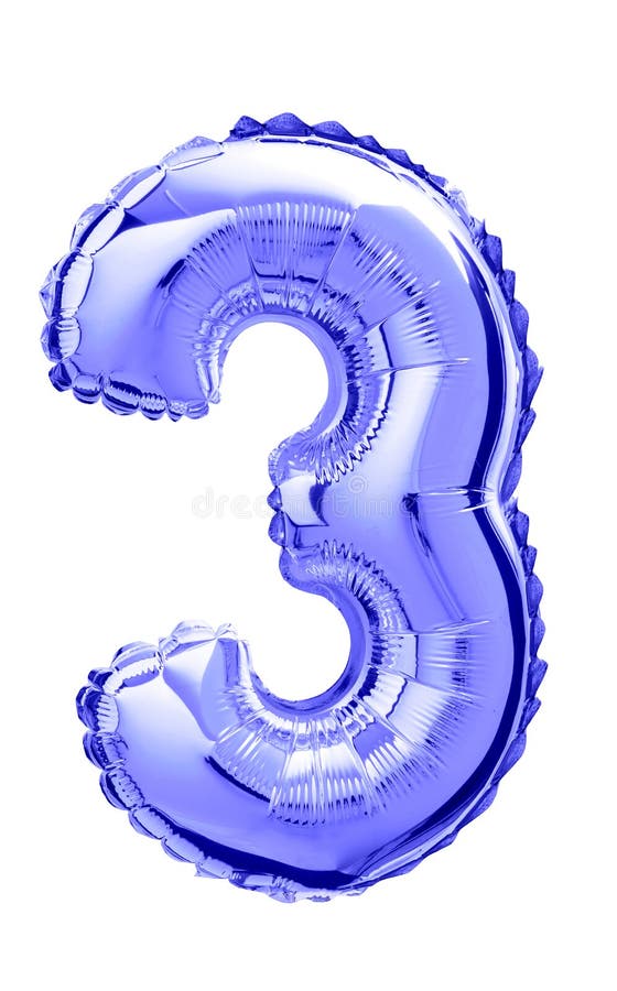 A Vertical Shot of a Number Three Blue Balloon Isolated Stock ...