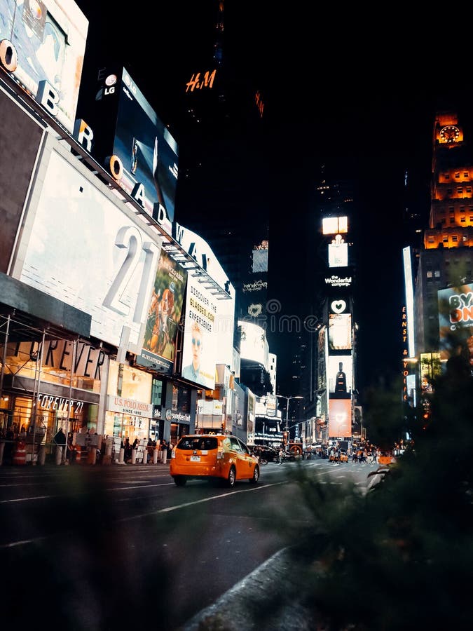 Vertical Shot of NYC Street View at Night Editorial Stock Image - Image ...
