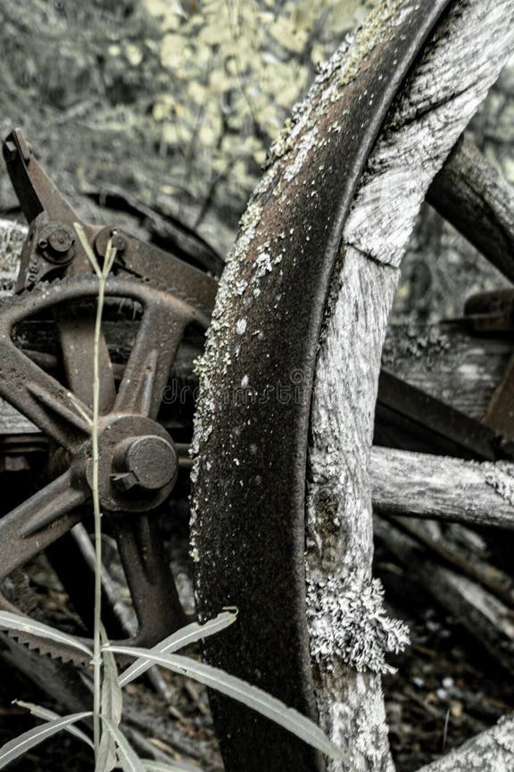 Vertical Shot of an Old Abandoned Rural Machine with Wheels in the ...