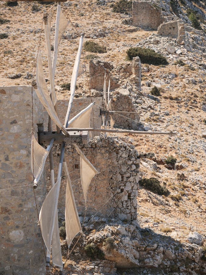 Vertical Shot of Old Windmills in Crete, Greece Stock Image - Image of ...