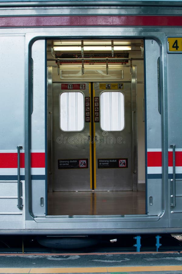 Vertical Shot of an Open Train Door Stock Photo - Image of train ...