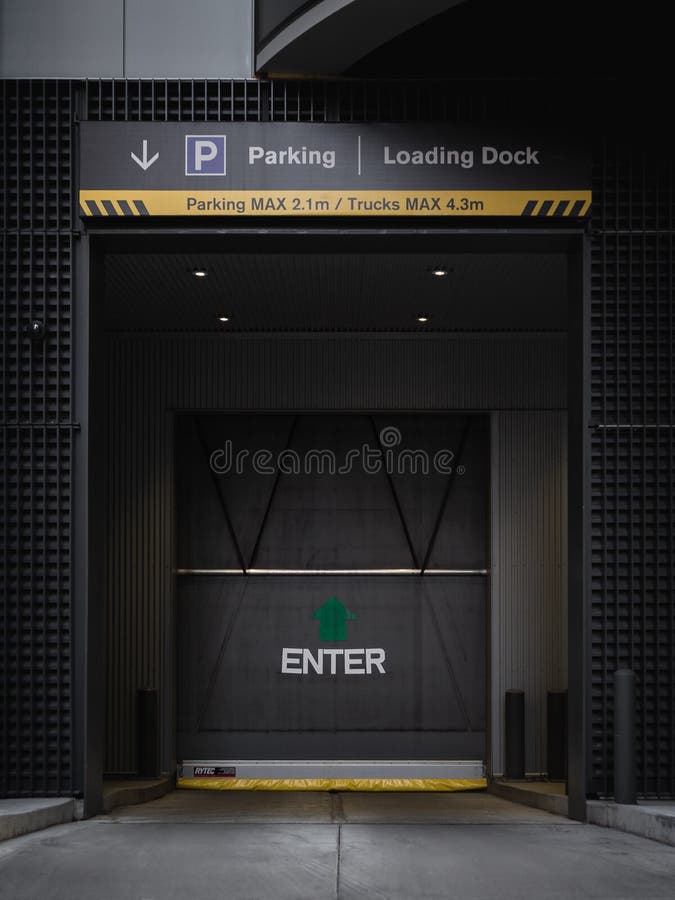 Entrance of a Car Parking Garage with Signal Lights and Blank Sign ...