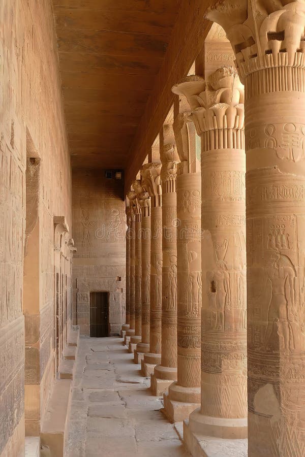Vertical Shot of a Passage with Pharaonic Columns in an Ancient Temple ...