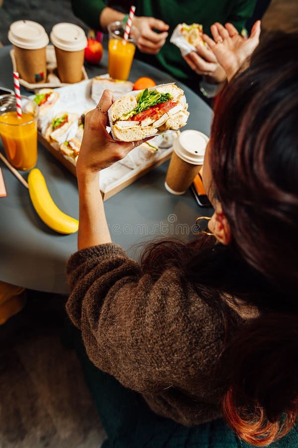 Vertical Shot of People Enjoying Healthy Lunch Stock Photo - Image of ...