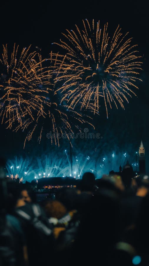 Vertical Shot of People Watching Fireworks in the Night Sky Stock Image ...