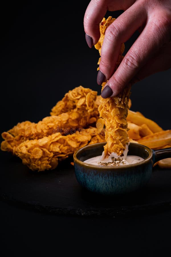 Vertical Shot of a Person Eating Delicious Fried Chicken Stock Photo ...