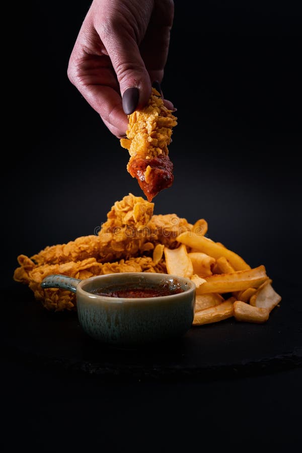 Vertical Shot of a Person Eating Delicious Fried Chicken Stock Image ...