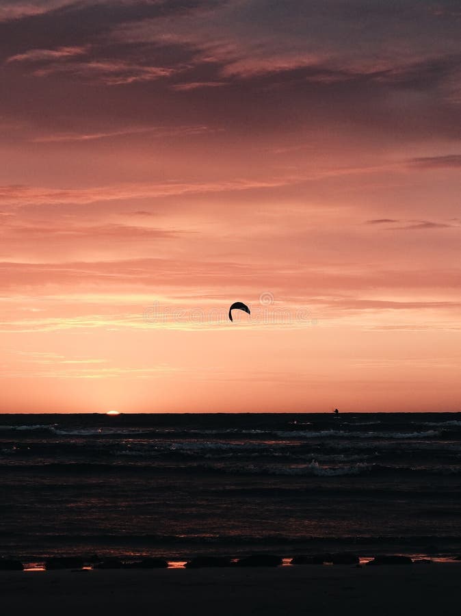 Vertical Shot of a Person Parachuting Down in the Sea and Having Fun ...