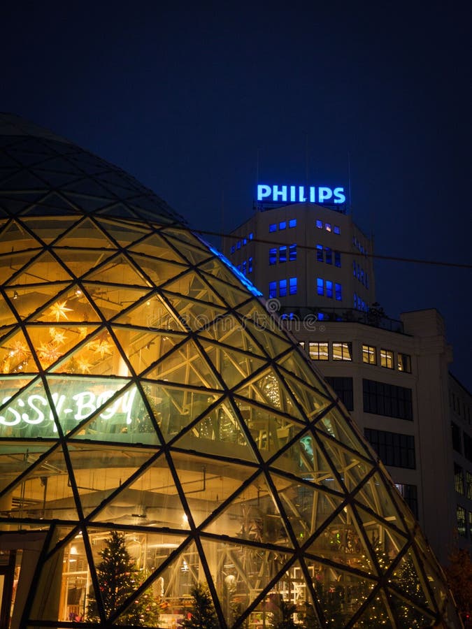 Vertical Shot of the Philips Building in Eindhoven during Glow at Night ...