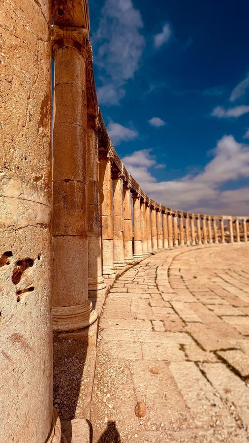 Vertical Shot of the Pillars of the Archaeological Site of Gerasa in ...