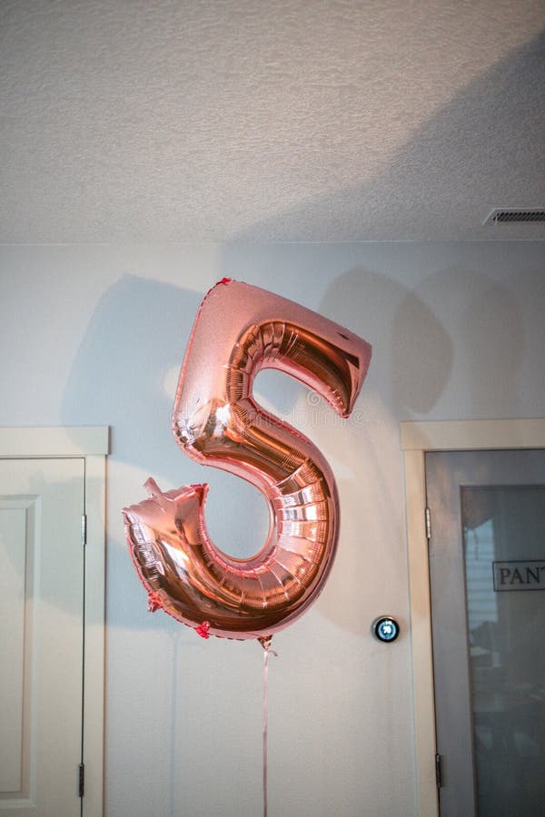 Vertical Shot of a Pink Number 5 Foil Balloon. Stock Photo - Image of ...