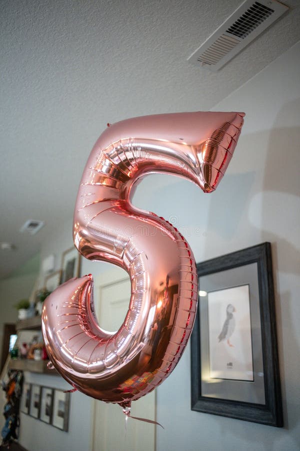 Vertical Shot of a Pink Number 5 Foil Balloon. Stock Photo - Image of ...