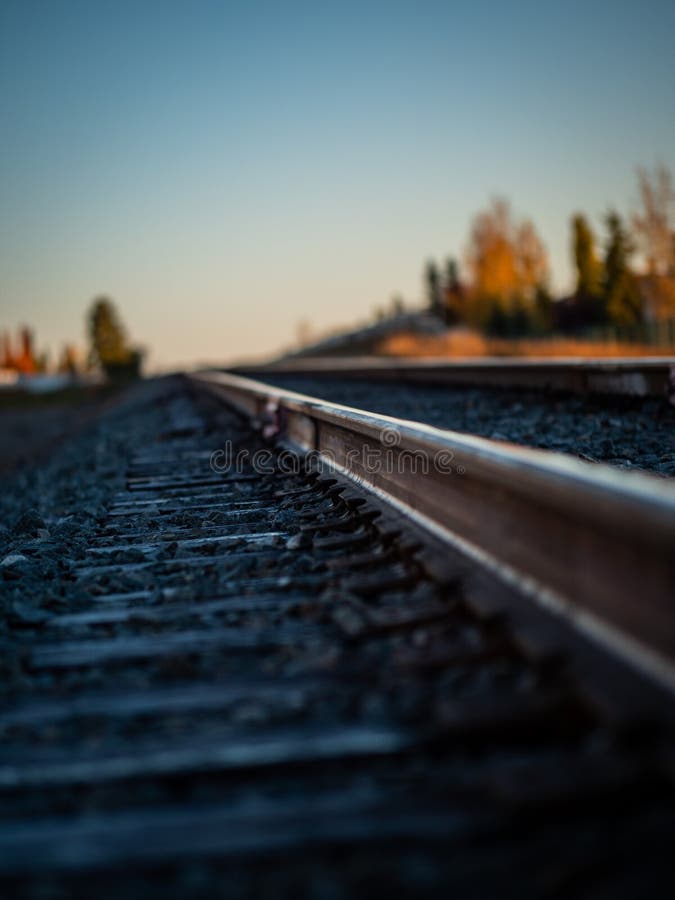 Vertical Shot of Railroad Tracks in Airdrie, Alberta at Sunrise Stock ...