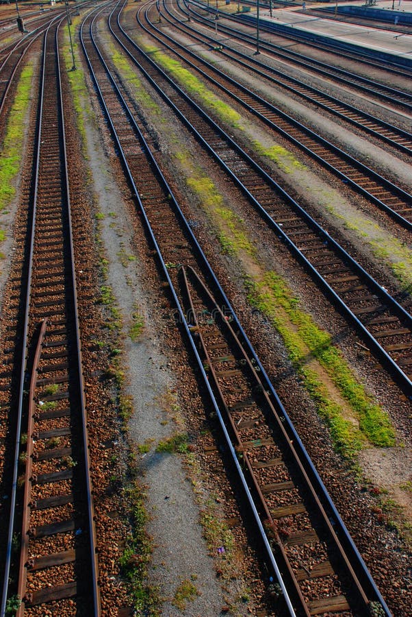 Vertical Shot of Railroad Tracks in a Station Stock Photo - Image of ...