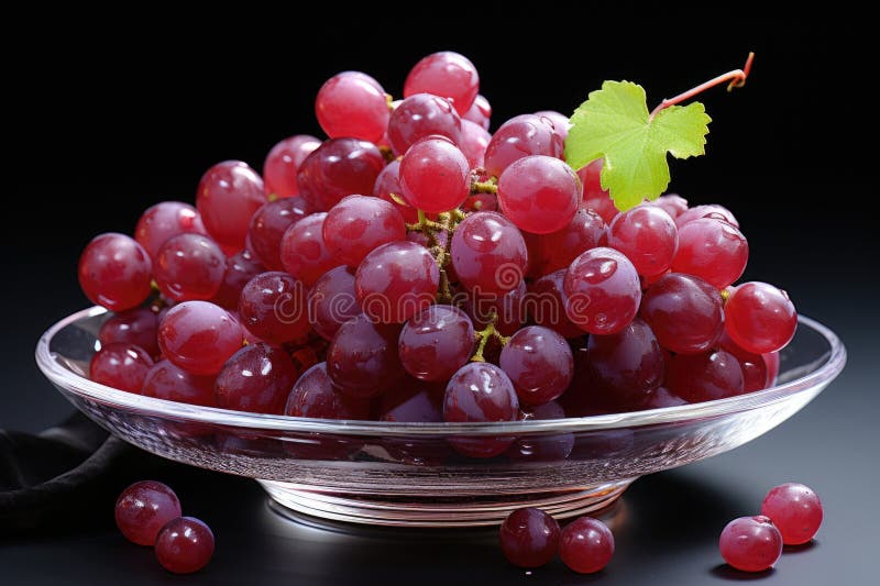 Vertical Shot of Red Grapes on a Round Plate on a Gray Stock ...