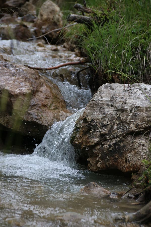 Vertical Shot of the River Flowing Over Rocks Stock Photo - Image of ...