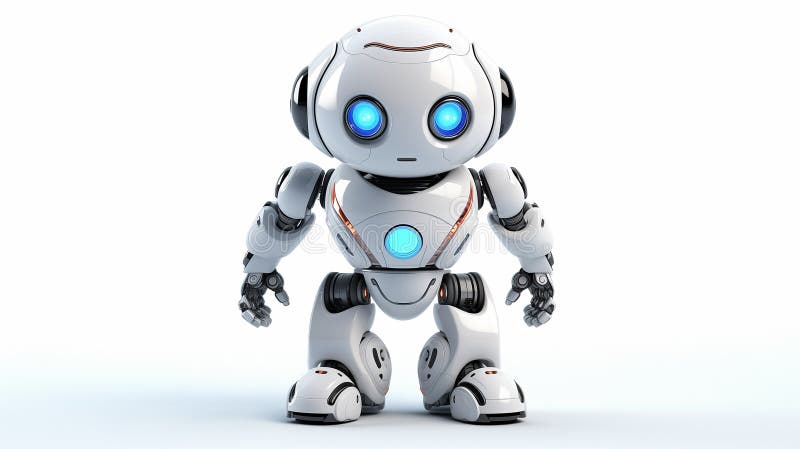 Vertical Shot of Robot, Full Profile on White Stock Illustration ...