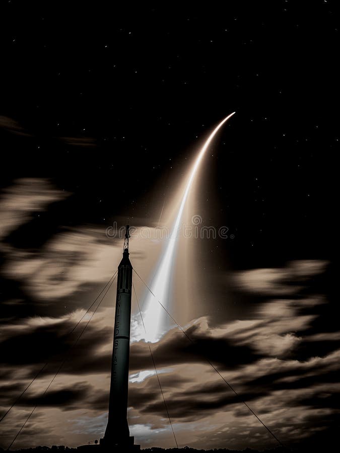 Vertical Shot of a Rocket Launch with Tail Lights Against a Cloudy ...
