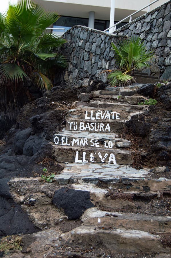 Vertical Shot of Rocky Stairs with Greek Text Written on Each Step ...