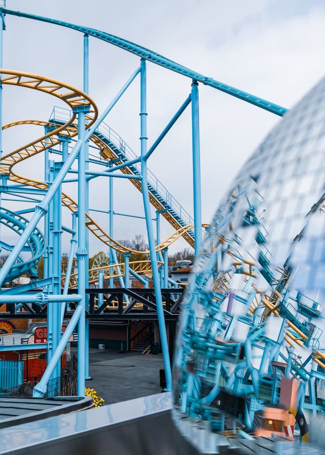 Vertical Shot of a Roller Coaster Metal Track in an Amusement Park ...