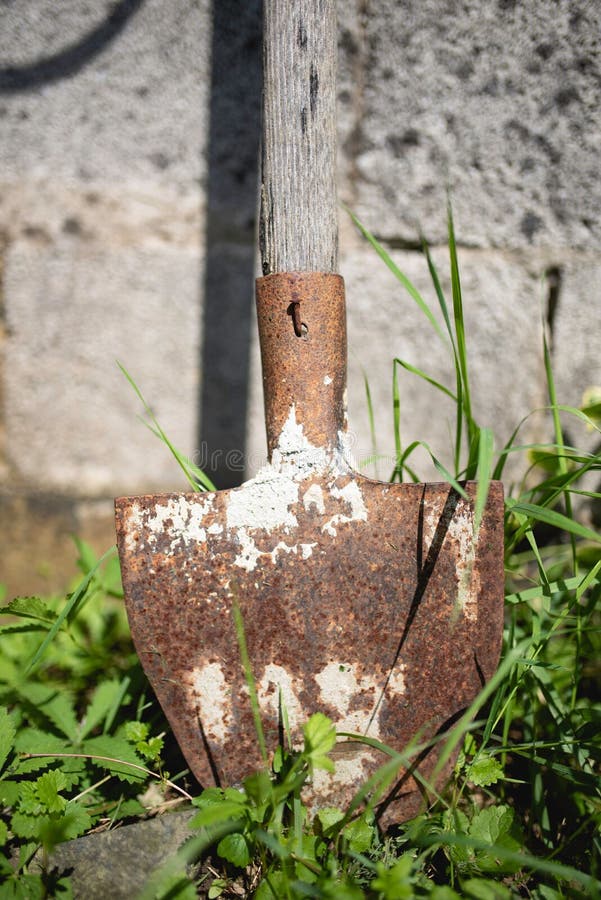Vertical Shot of a Rustic Shovel in Grass Stock Image - Image of ...